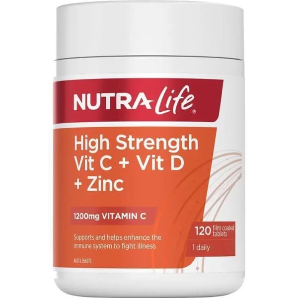 Buy Nutra Life High Strength Vit C Plus Vit D Plus Zinc 120 Tablets Online