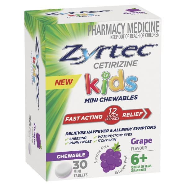Shop Zyrtec Kids Allergy & Hayfever Antihistamine Chewable Grape 30 ...