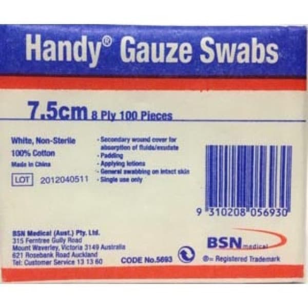 Shop Handy Gauze Non Sterile Swabs 7.5cm 100 Pack Online