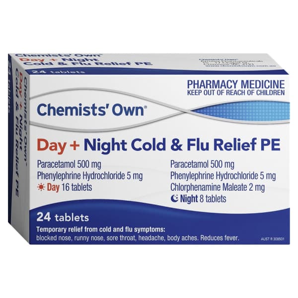 Shop Chemists Own Day Plus Night Cold and Flu Relief PE 24 Tablets Online