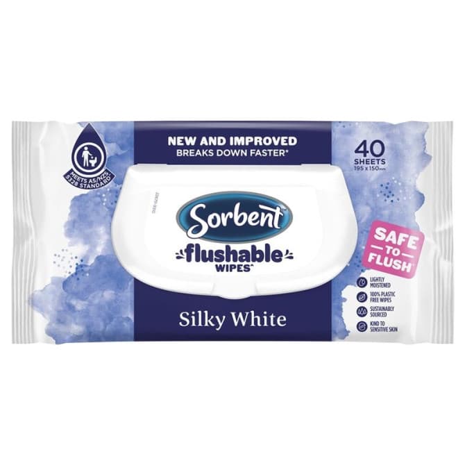 Shop Sorbent Silky White Flushable Wipes 40 Sheets Online