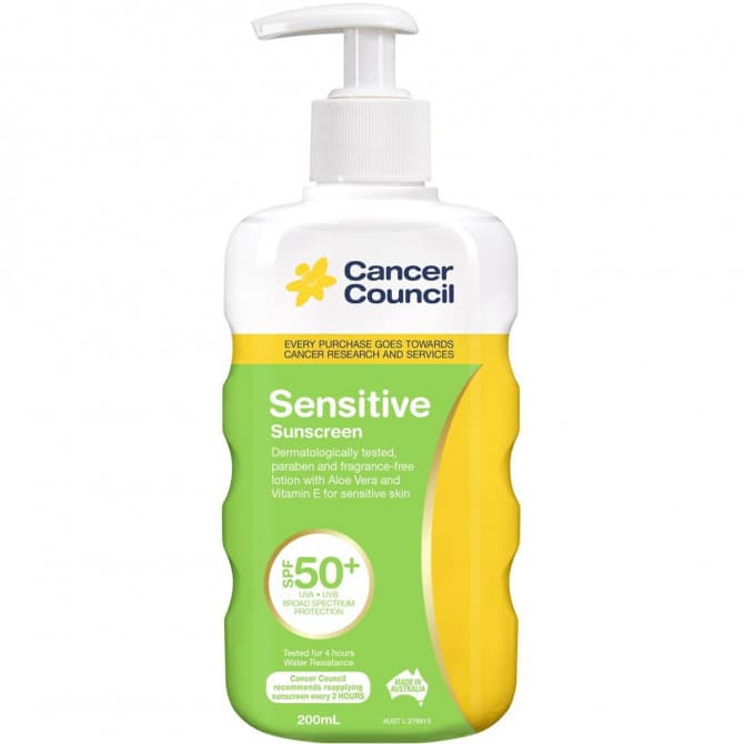 Shop Cancer Council Sensitive Sunscreen SPF 50+ Pump 200ml Online