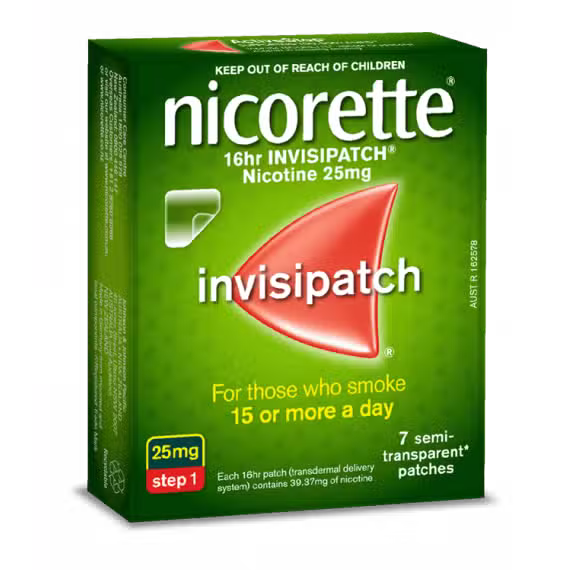 Shop Nicorette Nicotine Patch 16hr Invisipatch Step 1 25mg 7 Patches Online